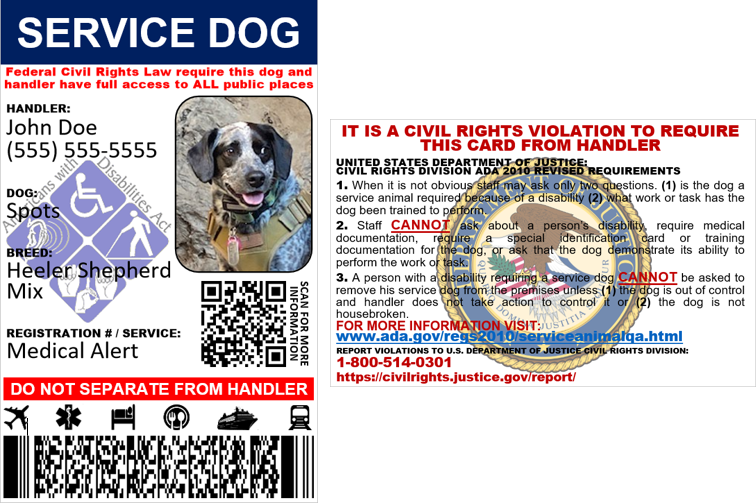 ADA SERVICE DOG ID CARD, REGISTRATION, CARD HOLDER & EXPEDITED SHIPPING ...