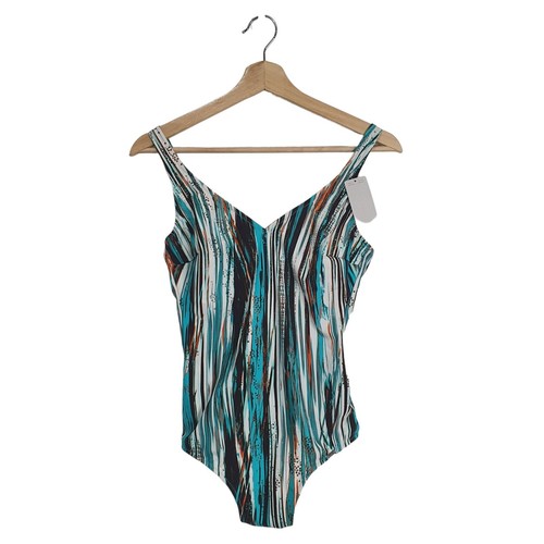 Triumph Size 10/32C Teal Brown White Print Underwire 1pce Swimsuit NEW ...