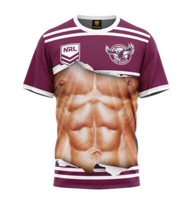 MANLY SEA EAGLES NRL TEAM LOGO 'RIPPED' SIX PACK MUSCLES TEE SHIRT T ...