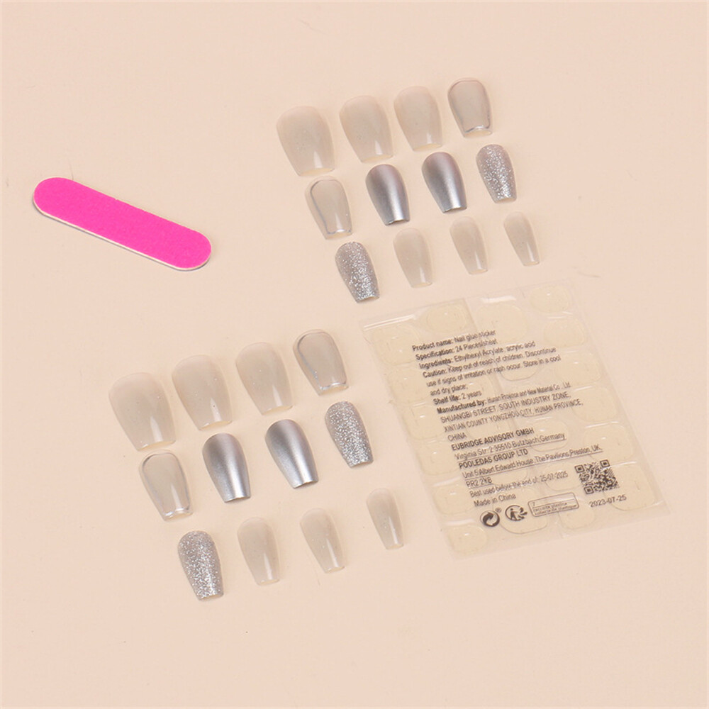 Ice Throught Shimmer False Nail Short Coffin Press on Nails for Nail ...