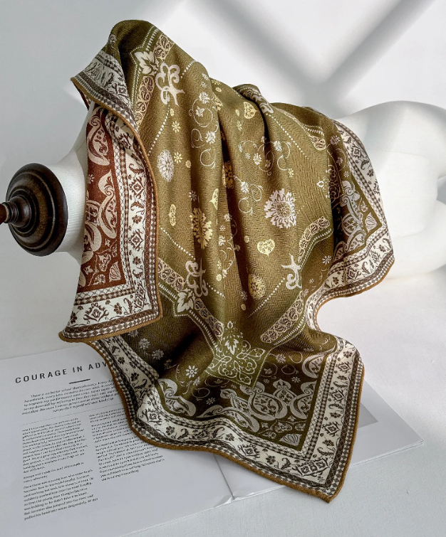 70%Cashmere 30% Silk Shawl Double Face totem Print grid Bandana Scarf ...