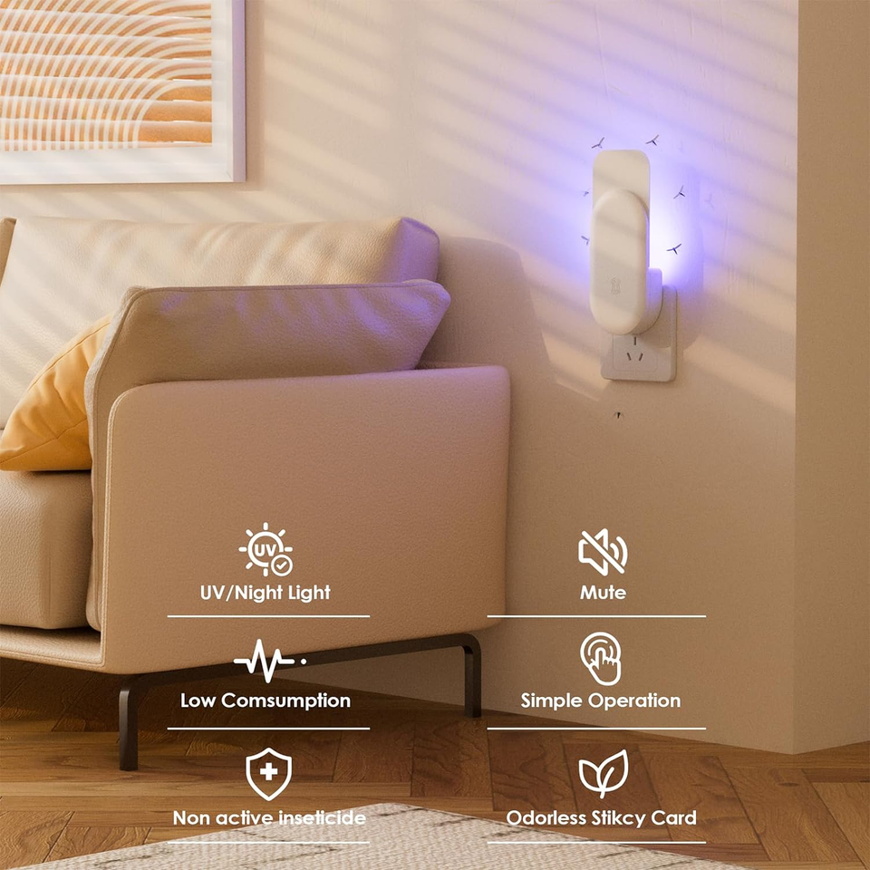 Flying Insect Trap, 2 in 1 Indoor Plug-In Fruit Fly Trap, 1 Trap White ...