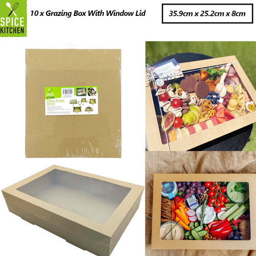 10 x Paper Catering Grazing Boxes W/ Window Lid Takeaway Party Food ...