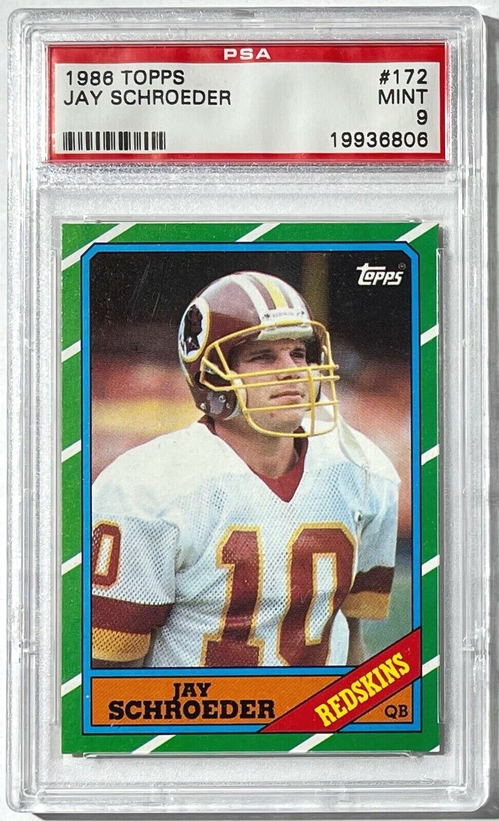 1986 Topps Jay Schroeder RC #172 PSA 9 MINT Washington Redskins POP 59 ...