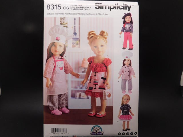 Simplicity 8315 Sewing Pattern 18 Inch Girl Doll Clothes Chef Bakery ...