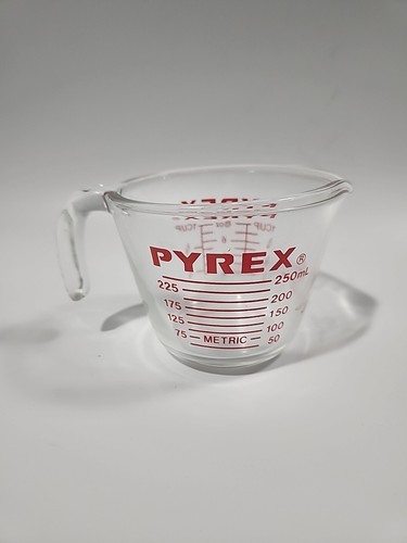 VTG Pyrex 508 Measuring 1 Cup, 8oz. Red Lettering Open J Hook Handle Glass USA | eBay