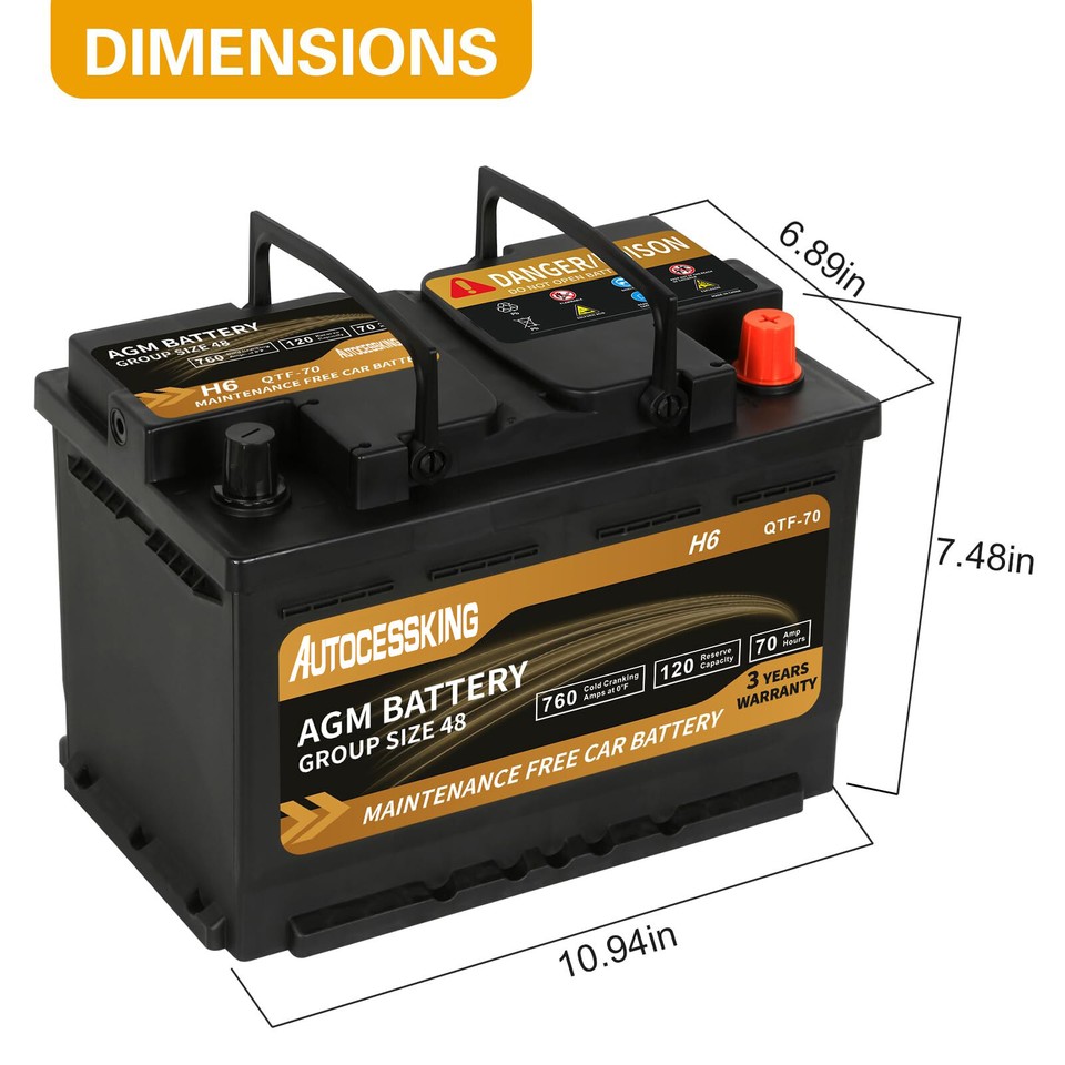Platinum AGM Battery BCI Group 48 12v 70ah H6 Size 48 Automotive Car ...