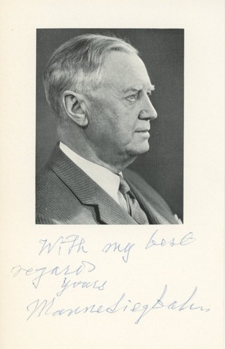 Karl Siegbahn - Nobel Prize in Physics - Autographed 4 x 6" Photograph ...