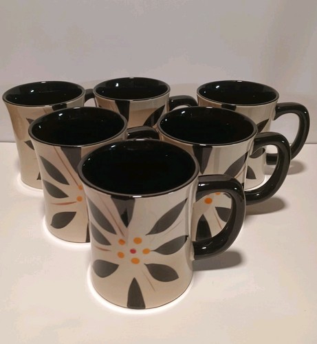 Set Lot Of 6 Temptations Large 16oz Old Word Vivid Coffee Mugs Black Fl ...