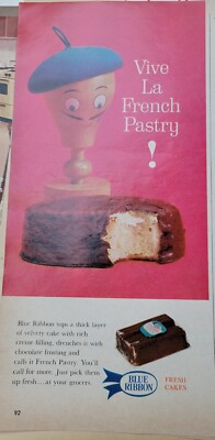 1963 Blue Ribbon Fresh Snack Cakes Vive La French Pastry Food vintage ...