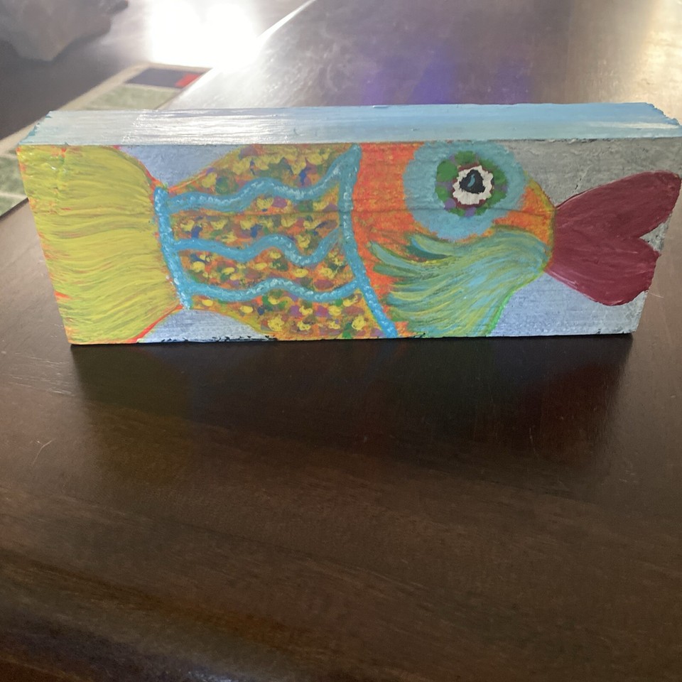 FUNKY FISH Painting Reclaimed Wood Lake Beach Decor Colorful - Double ...