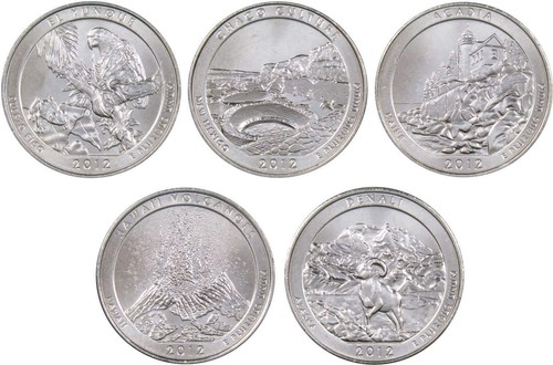 2012 D National Park Quarter 5 Coin Set Uncirculated Mint State 25c ...