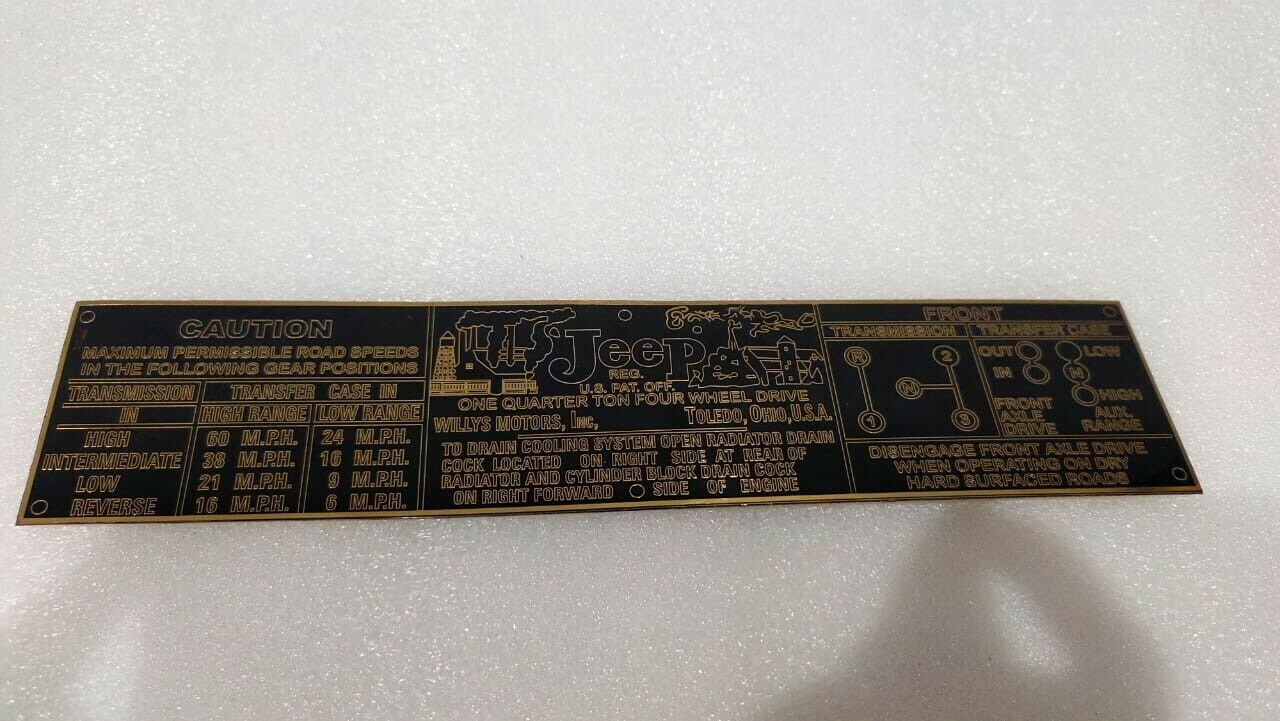 Jeep Willys cj2a cj3a cj3b Brand New Brass Dash Data Plate | eBay