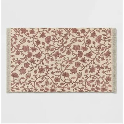 34" x 20" Jute Farmhouse Style Floral Printed Kitchen Rug Red by ...