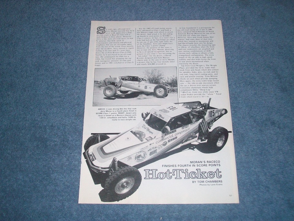 1982 Raceco Class 1 Race Buggy Vintage Article "Hot Ticket" VW Powered ...