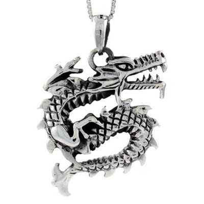 925 Sterling Silver Chinese Dragon Pendant Oxidized Finish 1 1/2 (38mm ...