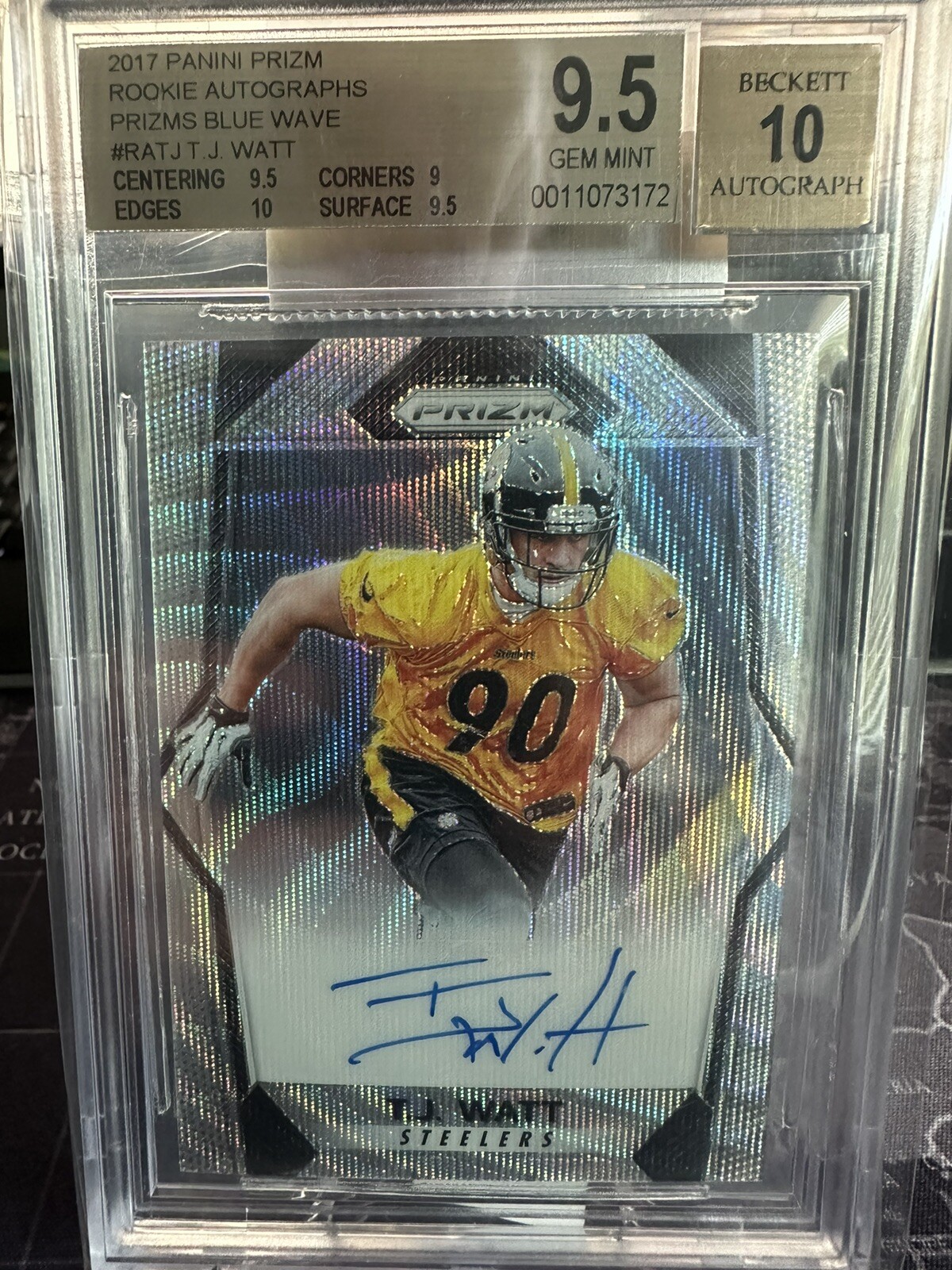 TJ Watt 2017 Prizm Blue Wave Rookie Autographs RC /149 BGS 9.5 10 AUTO ...