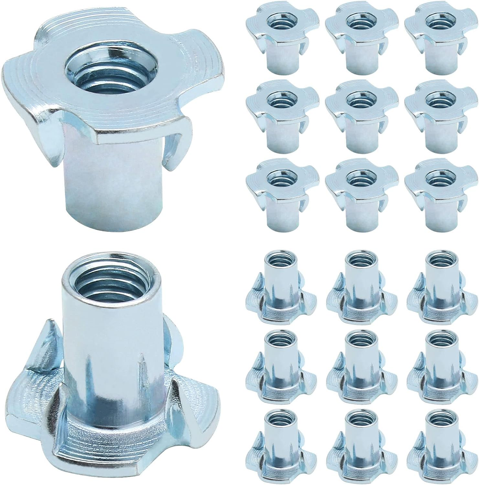 50 Pack 1/4"-20 T-Nuts, Four Pronged Tee Nut for Wood, Rock, Climbing ...