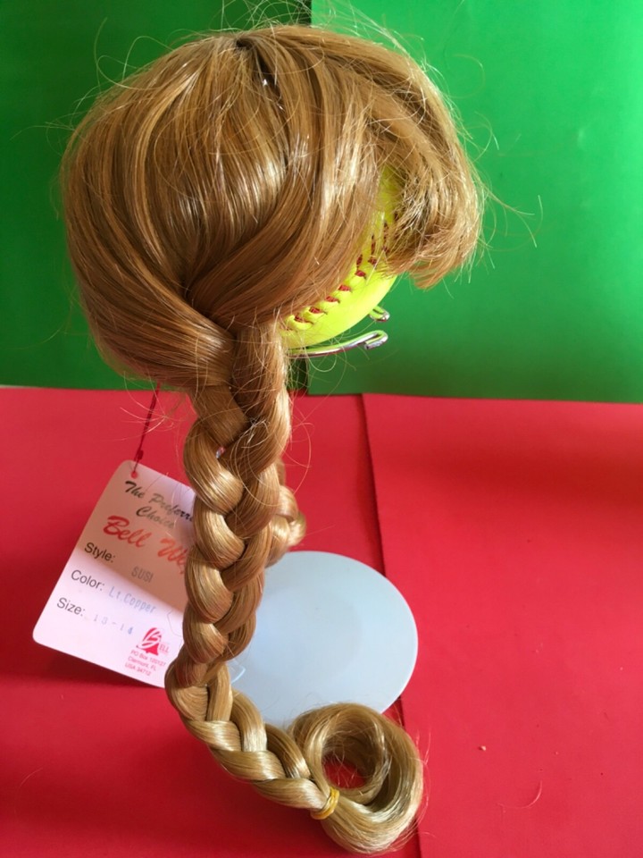 BELL CERAMICS doll wig *SUSI* LT Copper size 13-14 Bangs & 12” Pigtails ...