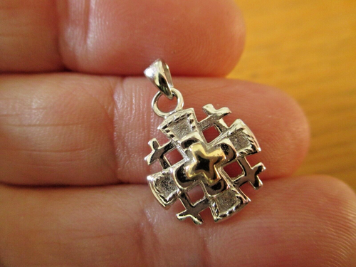 .925 CROIX DES CROISÉS DE JÉRUSALEM EN ARGENT STERLING DORÉ, BÉNIE À ...