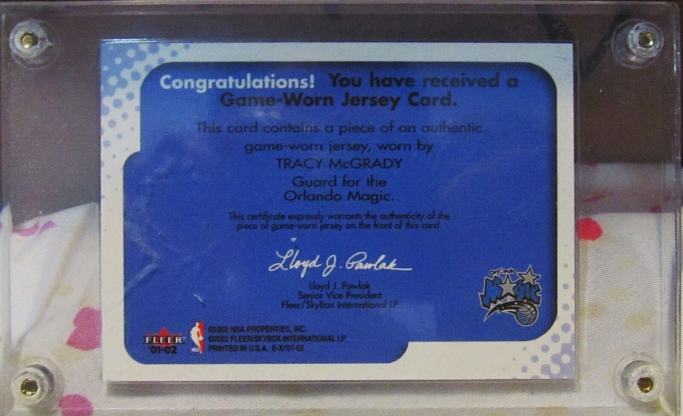 2001 Fleer EX Behind The Nos, Worn Jersey HOF TRACY McGRADY | eBay