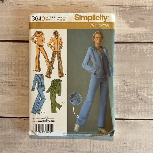 Simplicity 3640 Sewing Pattern Hooded Jacket Pants Athletic Wear Sz 12 ...