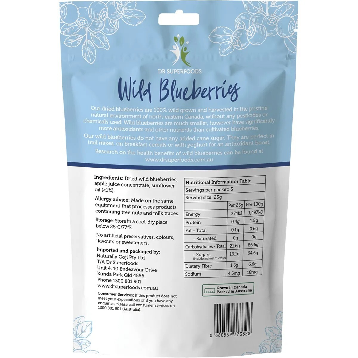 3 x 125g DR SUPERFOODS Dried Super Wild Blueberries * Nutritious ...