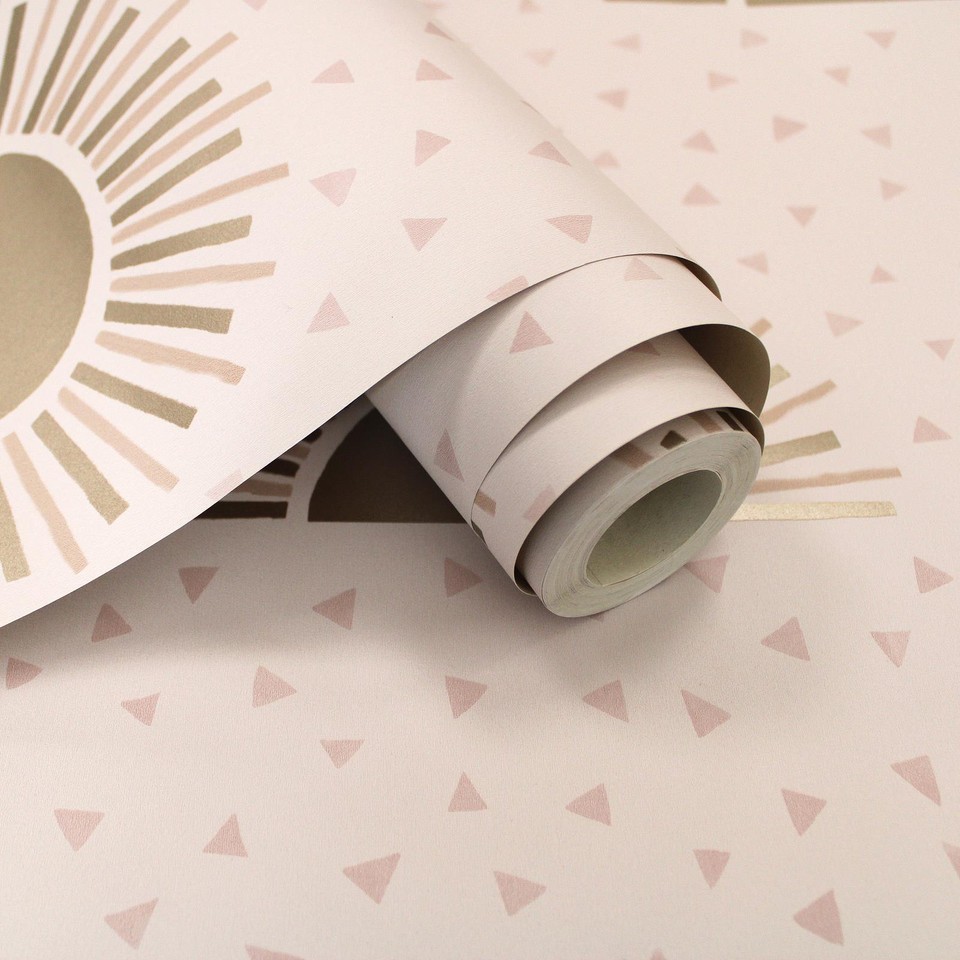 Sunbeam Triangle Wallpaper Girls Boys Bedroom Nursery Holden Pink/Gold ...