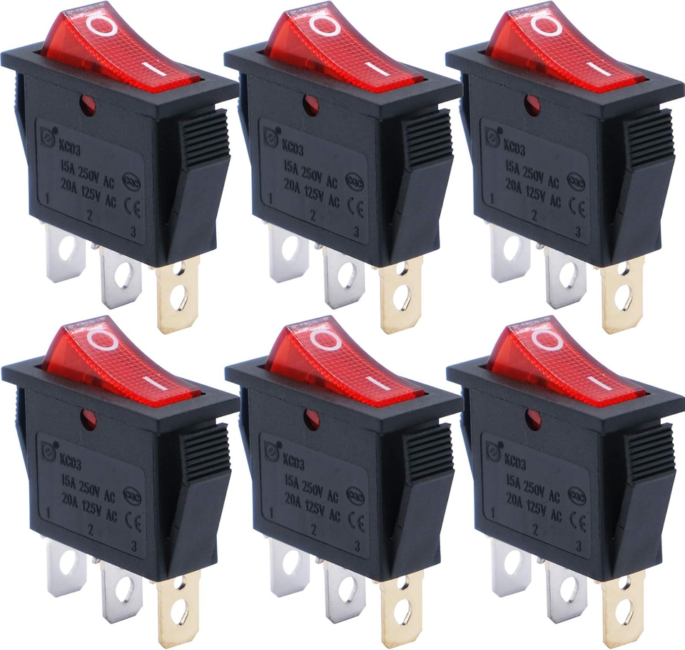 Mxuteuk AC110V/120V Rocker Switch Red Light Illuminated Snap-In Toggle ...