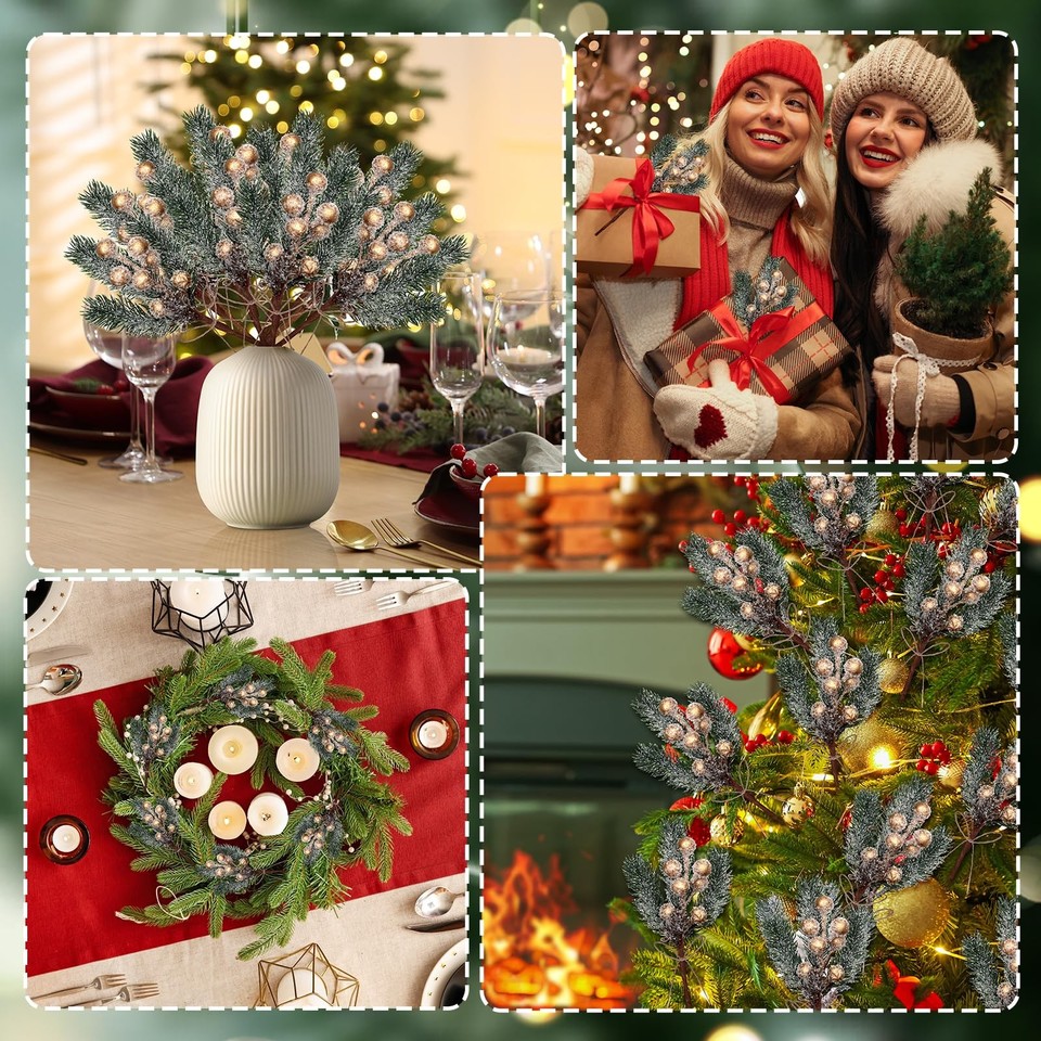 40 Pcs Christmas Tree Ornaments Gold Berries Pine Cones for Crafts ...