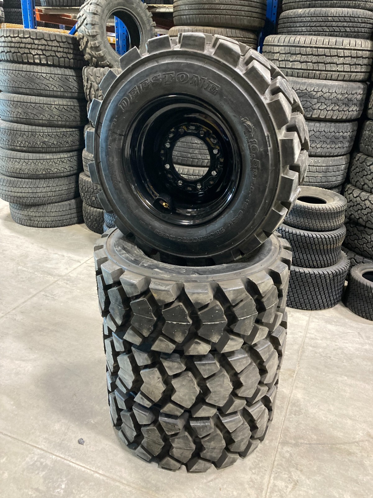 4 New 12 16.5 Skid Steer Tires Mounted BLACK 8 Hole Rims Deestone L5 44 ...