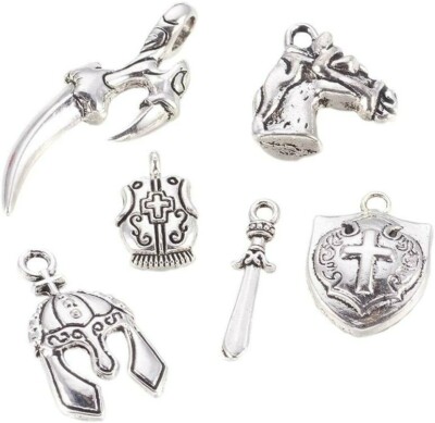 6 Medieval Pendants Antique Silver Tone Warrior Charms Mixed Lot ...