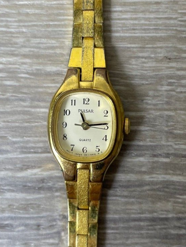 Vintage Pulsar Watch Women Gold Tone White Oval Dial V811-4410 Parts ...