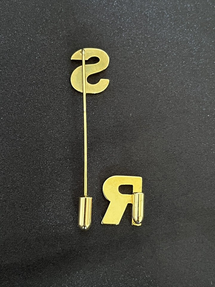 Vintage Initials S R Stick Pin Mid Century Gold Tone Double Letter Pin ...