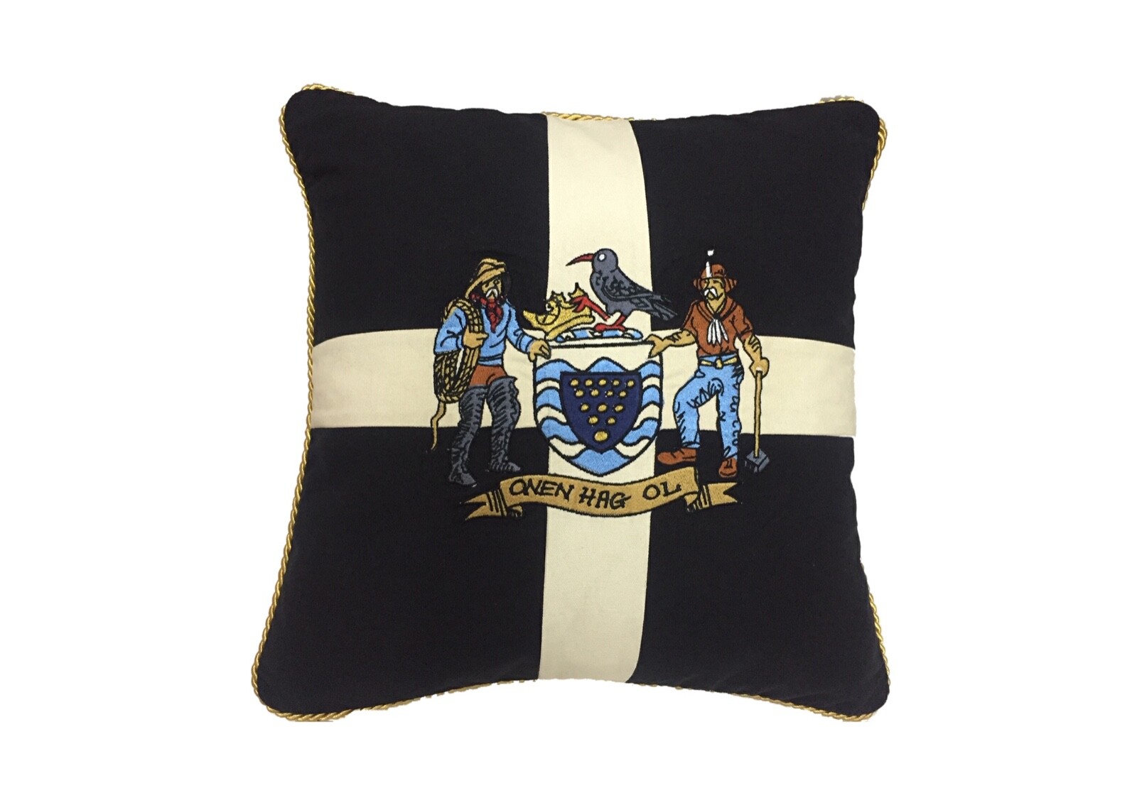 Cornwall St Pirans Flag Cushion with Embroidered Cornish Crest Two ...