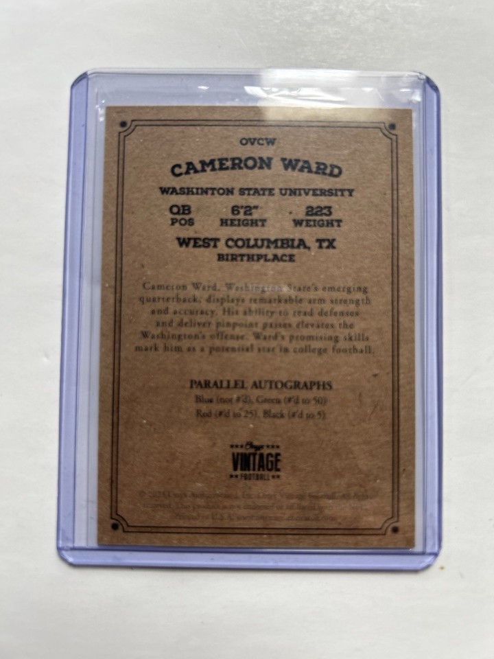 Onyx Vintage Football trading card featuring Cameron Ward | eBay