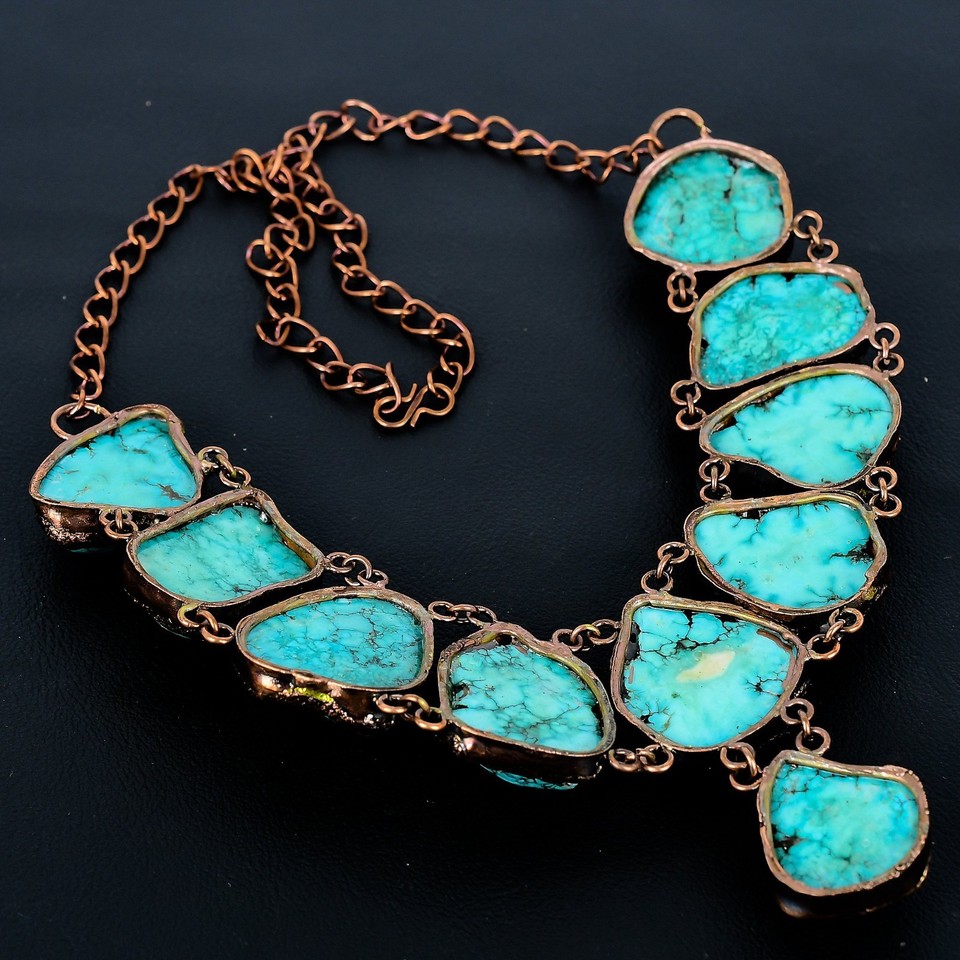 Turquoise Tumble Handmade Gemstones Copper Electroformed Necklace ...