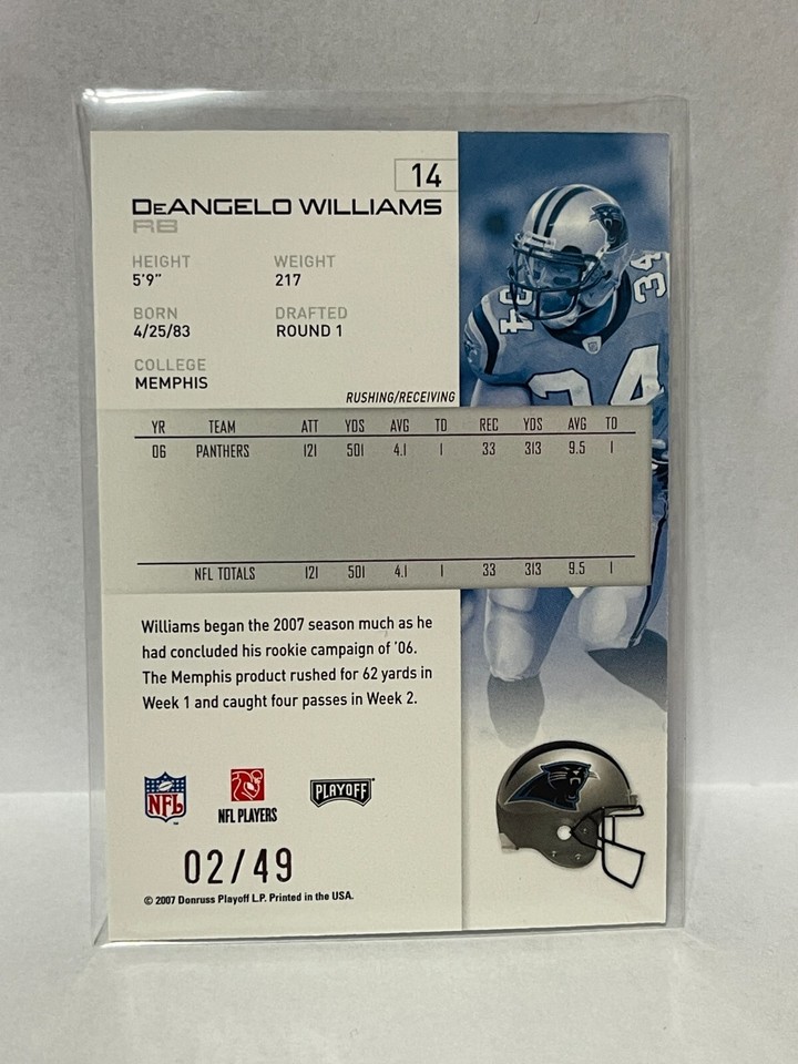 2007 NFL Playoffs Black Metalized #14 DeAngelo Williams - (serial #d 02 ...