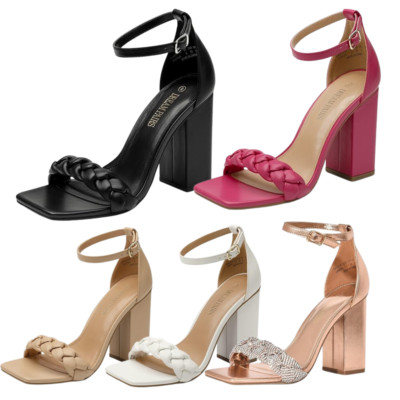 Women Ankle Strap Chunky Block High Heel Open Toe Wedding Heel Sandals ...