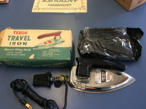 Vintage TEECO TRAVEL IRON Folding handle Chromium Finish in Original ...