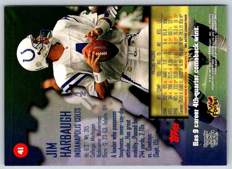 1997 Topps Stadium Club Football Jim Harbaugh #41 Football Card | eBay