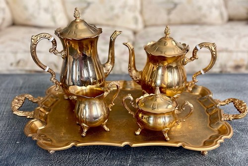 Vintage 24kt Gold Electroplated 5- piece Coffee / Tea Pot Service Hong ...