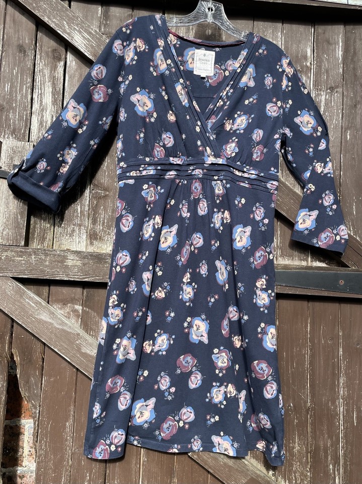 Beacon Cove Boho Retro floral Jersey Dress Sz 12-14 roll back sleeves ...