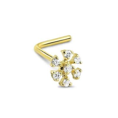 14KT White, Yellow Gold Nose Ring Stud Screw LBend Nose Bone Snowflake ...