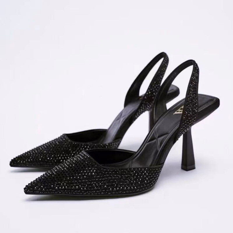 Women Dress Sexy Stiletto Bow Slip On Diamond Pumps Pointed Toe Heels ...