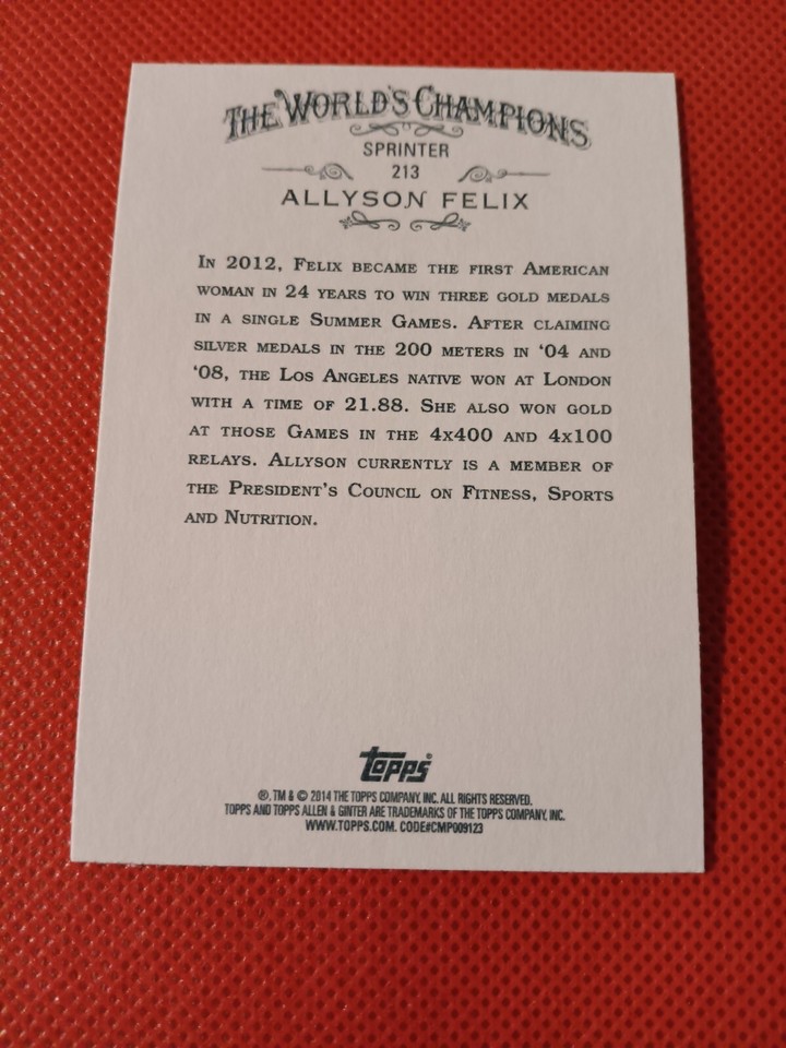 2014 ALLYSON FELIX TOPPS ALLEN & GINTER SPRINTER CARD #213 TEAM USA ...