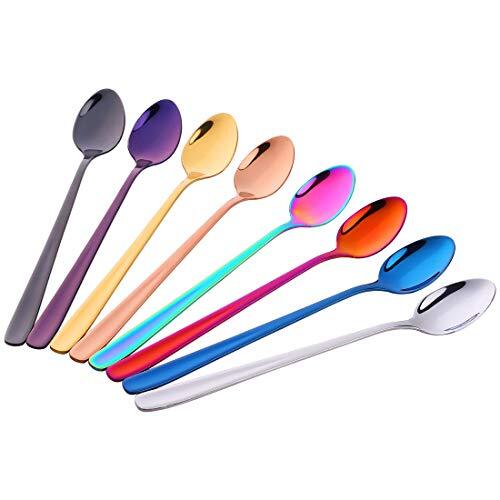 8 Pieces 8 Inch 18/10 Iced Tea SpoonsLong Handle Mixing Spoon ...