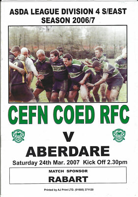 Cefn Coed v Aberdare 24 Mar 2007 RUGBY PROGRAMME | eBay UK