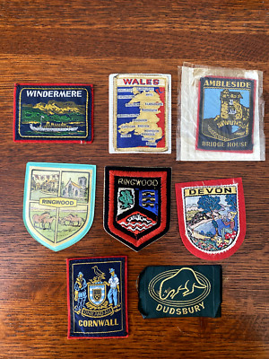 8 Vintage UK/British Patches - Cornwall, Wales, Ringwood, Devon ...