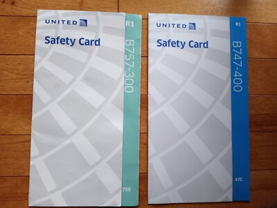 UNITED AIRLINES SAFETY CARD--747-400 47C and B757-300 75E | eBay